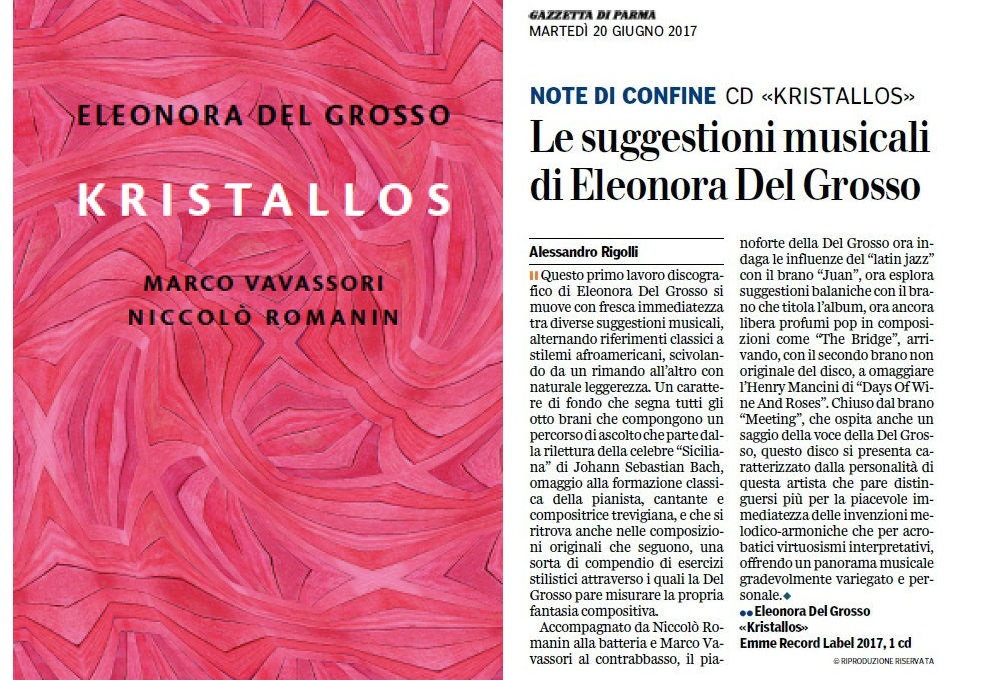 la recensione di Kristallos pubblicata sulla Gazzetta di Parma Emme ...